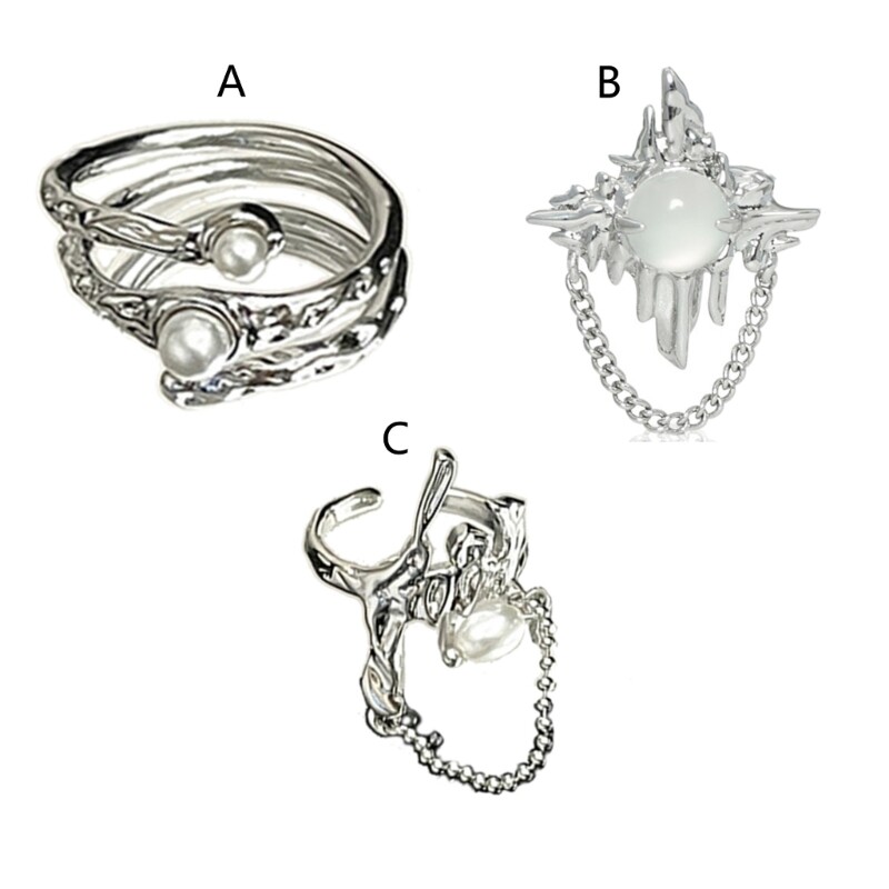 Gothic Irregular Moonstone Rings Lava Chain Star Stone Jewelry | eBay