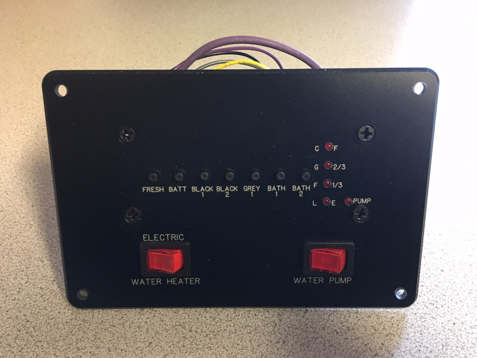 RV KIB MONITOR PANEL FRESHBATT, 2 BLACK 1 GREY 2 BATH PUMP SWITCH ELE ...