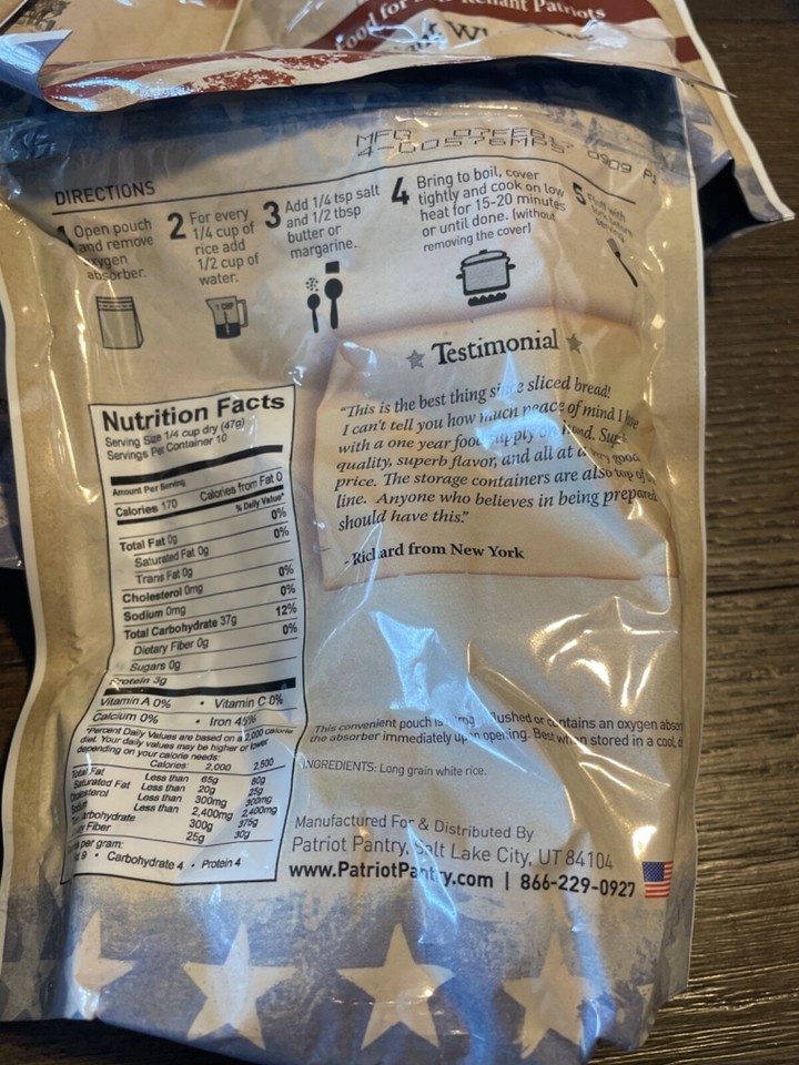 PATRIOT PANTRY FREEZE DRIED FOOD RICE VARIETY LOT 64 TOTAL SERVINGS ...