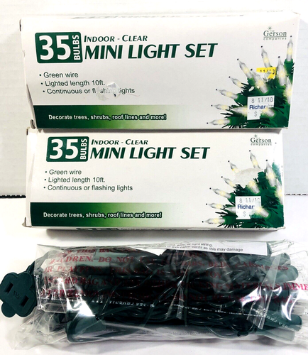 70 Clear Bulbs 2 Vintage Packs Gerson Mini Christmas Light Set Green ...