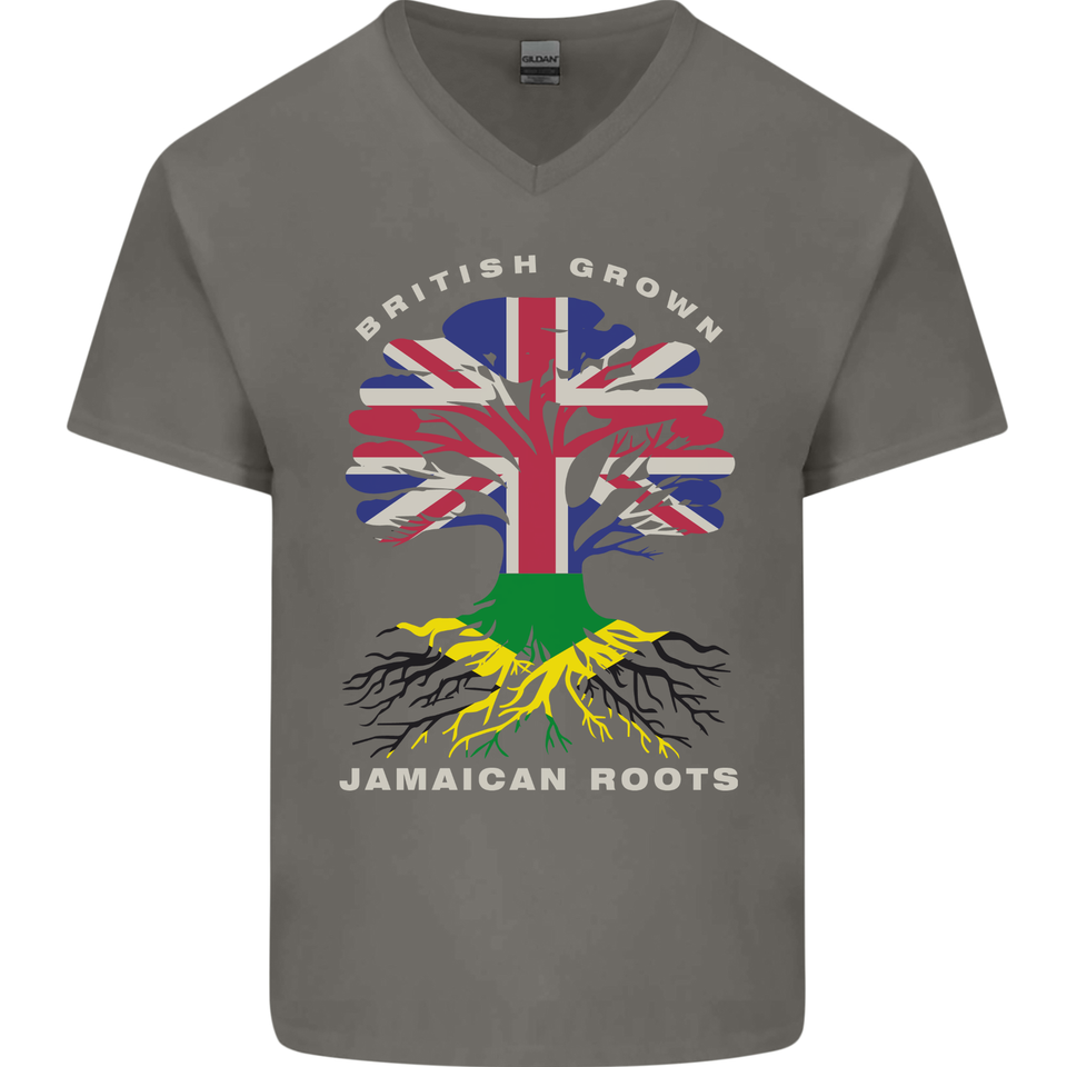 British Grown Jamaican Roots Jamaica Flag Mens V-Neck Cotton T-Shirt | eBay