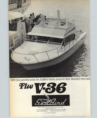1972 PAPER AD SeaBird Sea Bird V-36 Motor Boat Fly Bridge Flybridge ...