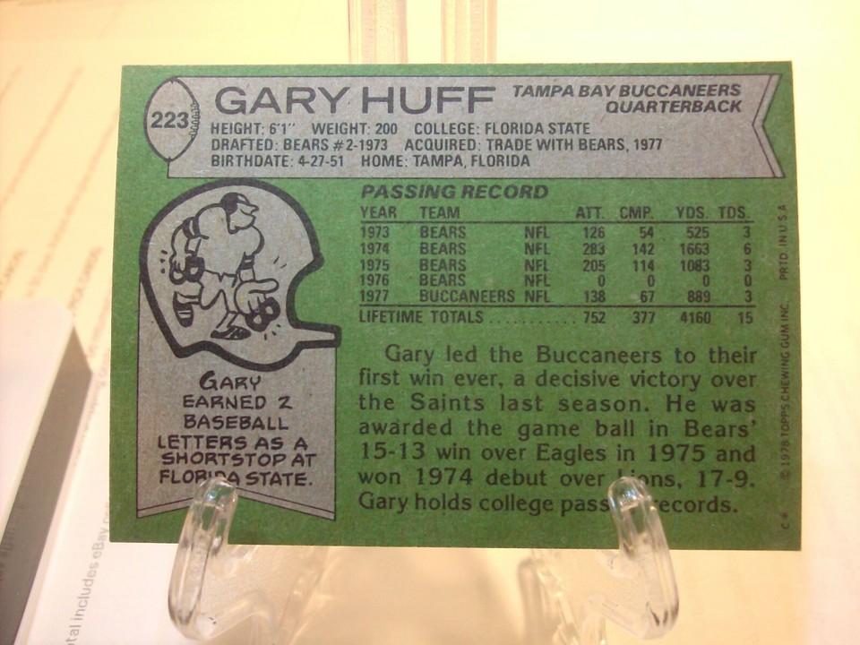 1978 Topps Football Card #223 Gary Huff (81448) | eBay