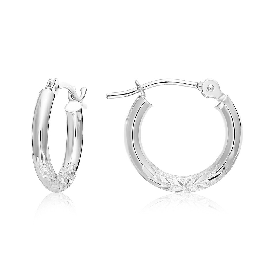 14K Real Solid Gold Hand Engraved Floral Diamond-Cut Small Hoop ...