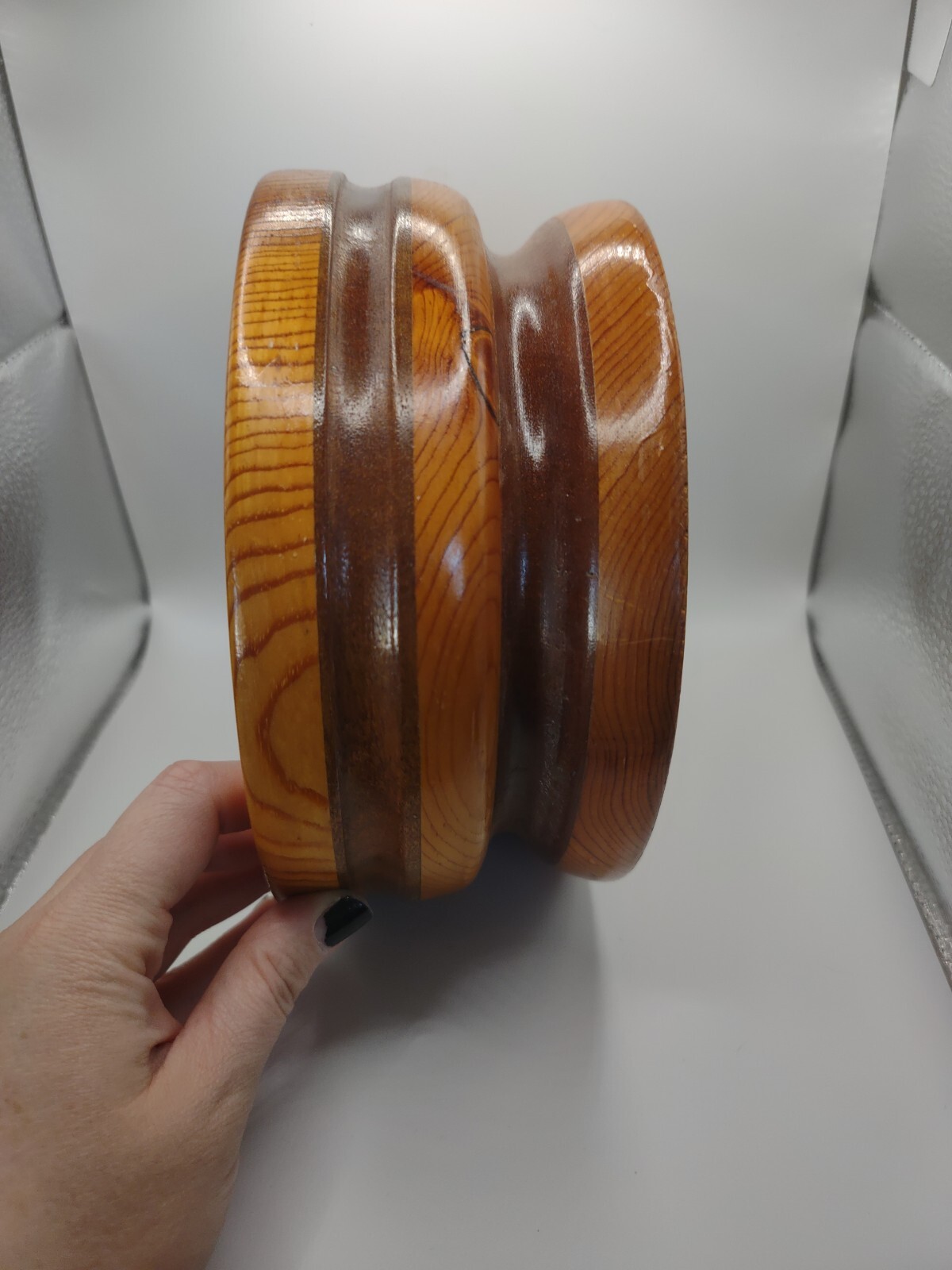 Vintage Hand Turned Segmented Ribbed Wood Bowl/Nut Dish 8” x 4" Signed ...