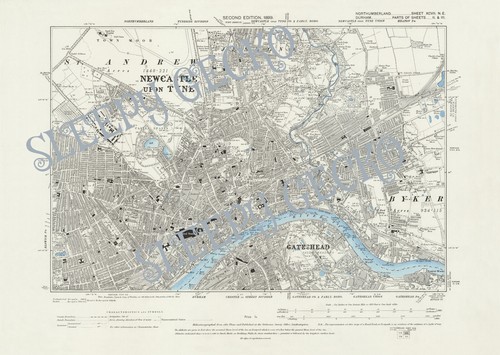 Newcastle Upon Tyne - Antique 1899 OS Map Poster Print (A2 size) | eBay UK