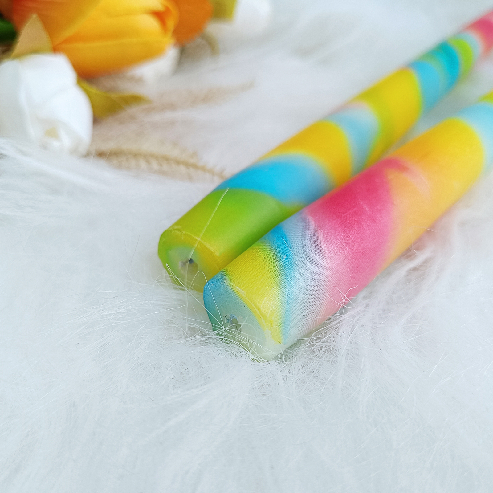Set of 4 Multi Color Festival Candles Rainbow color Printed Taper ...