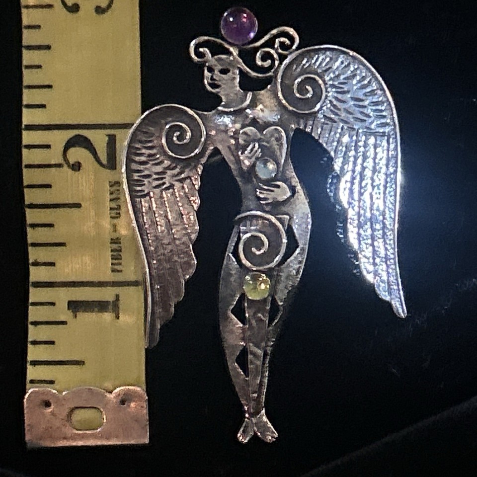 Vintage Sterling Silver Peridot, Blue Topaz & Amethyst Angel Brooch | eBay