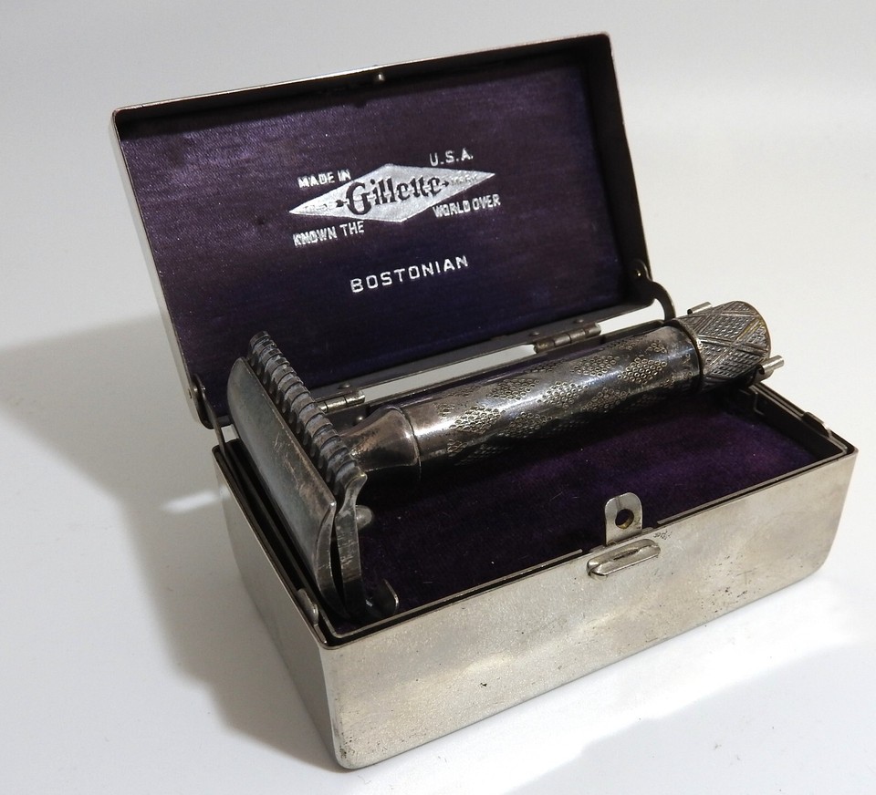 Vintage Gillette Bostonian Safety Razor Set Blade Case Shaving ...