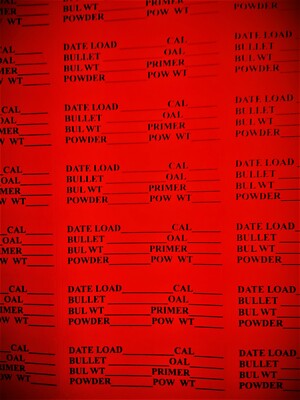 150 FLUORESCENT RED Reloading Data Labels Pistol or Rifle Ammo 30/ page ...