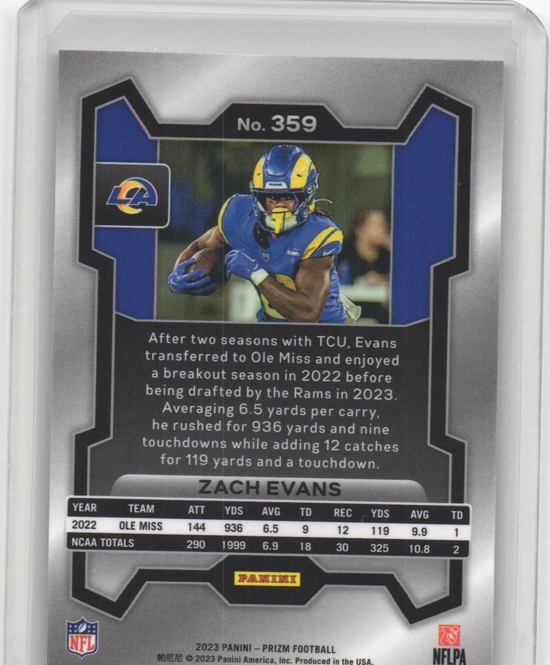 2023 Panini Prizm Rookie RC Zach Evans Los Angeles Rams 359 | eBay