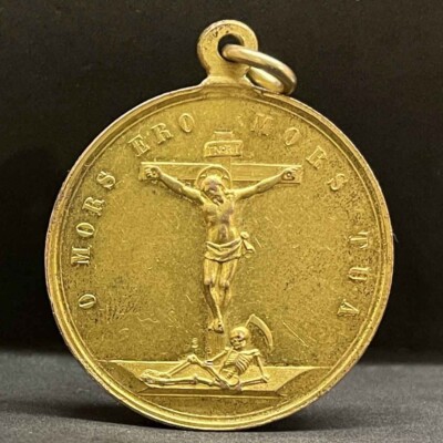 Italy 1900´ Antique Virgin Crucifix Jesus Christ Skeleton "O MORS ERO ...