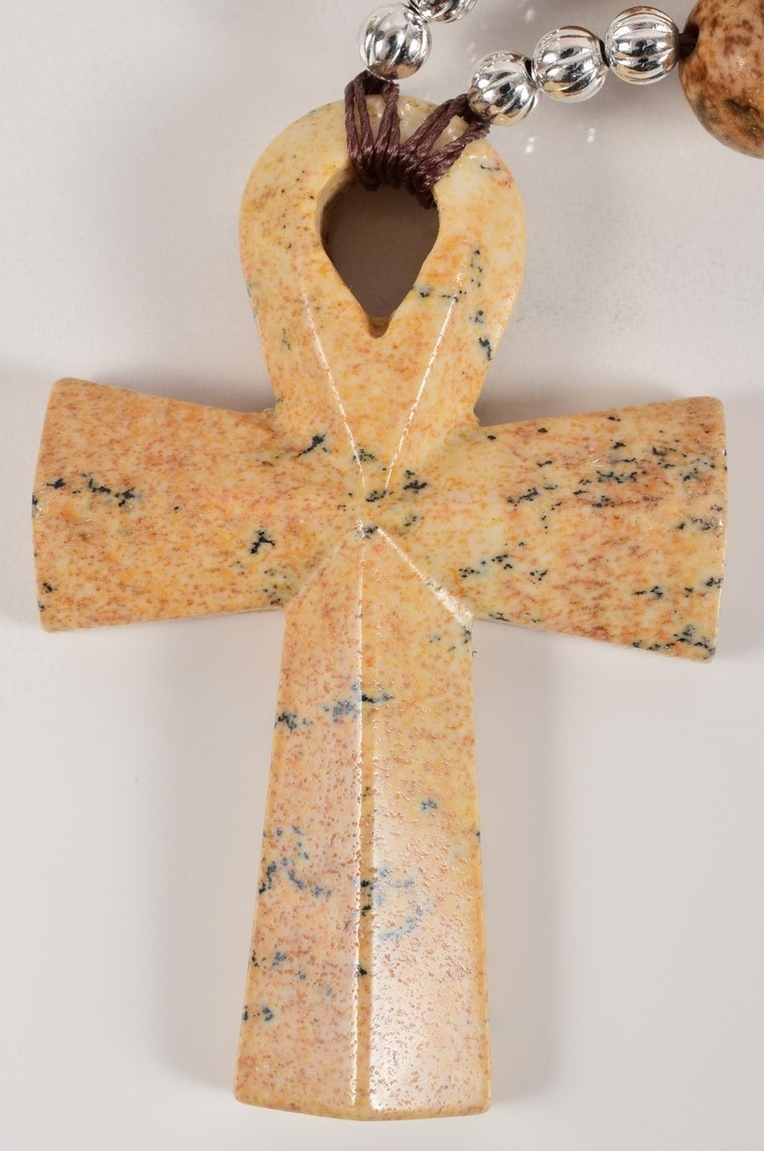 20" Egyptian Ankh Light Sandstone Jasper Pendant Beaded Necklace | eBay