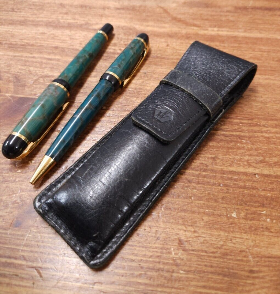 Waterman PHILEAS Green Marble Ballpoint Pen&Fountain pen&Leather case ...