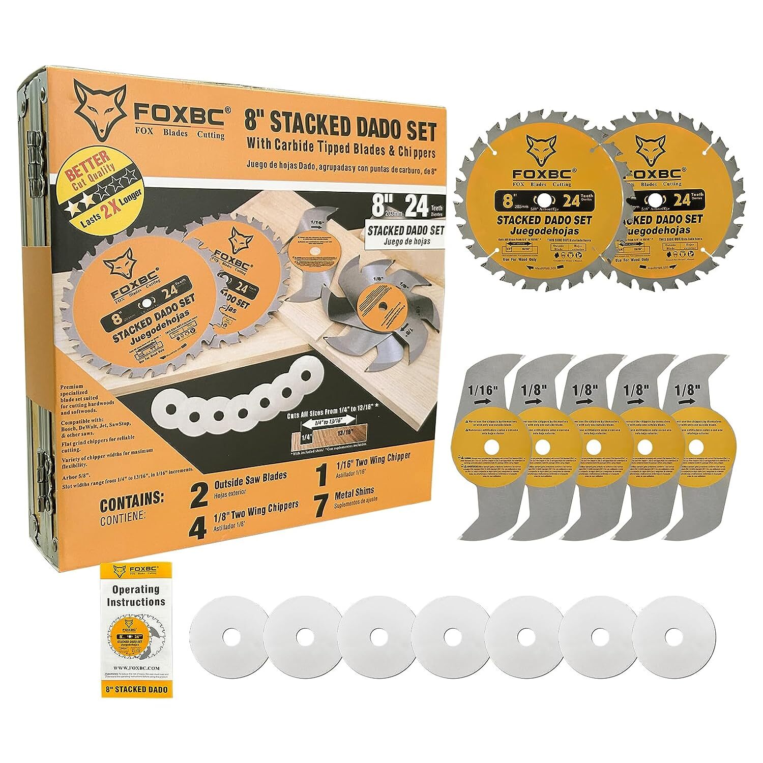 Carbide Dado Blade Set 14pc 8in Stacking Wood Cutting Circular Saw ...