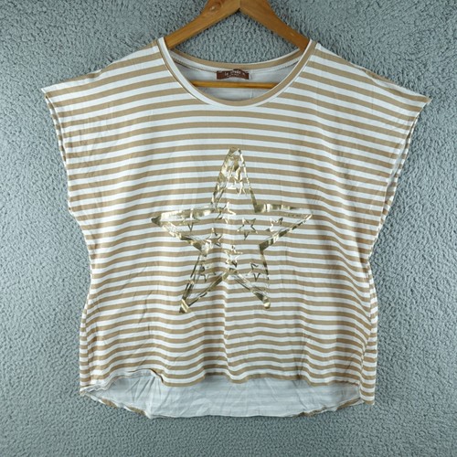 La Strada Womens Top XL Brown Stripe Star Sleeveless Italy Casual ...