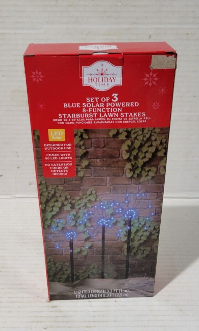 Holiday Time Set of 3 Blue Solar Powered 8-Function Starburst Lawn Yard ...