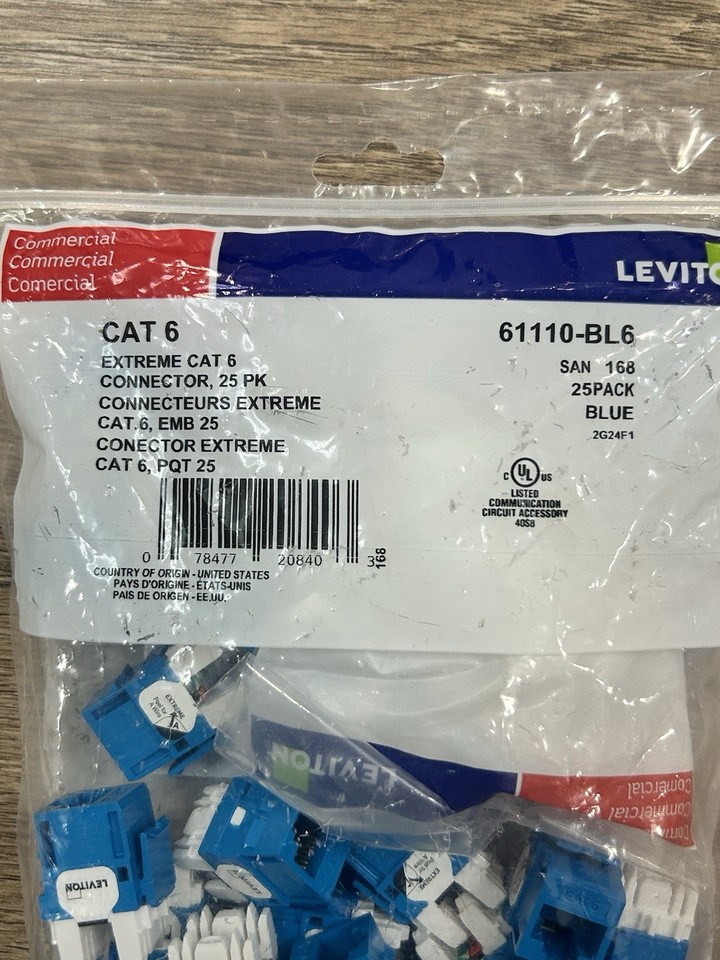 Leviton 61110-BL6 Extreme CAT 6 Keystone Jack Connectors – Blue, 25 ...