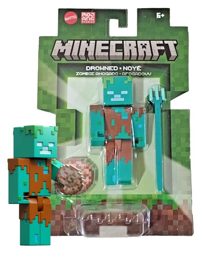 Minecraft Drowned with Trident & Nautilus Shell 3.25" Action Figure ...