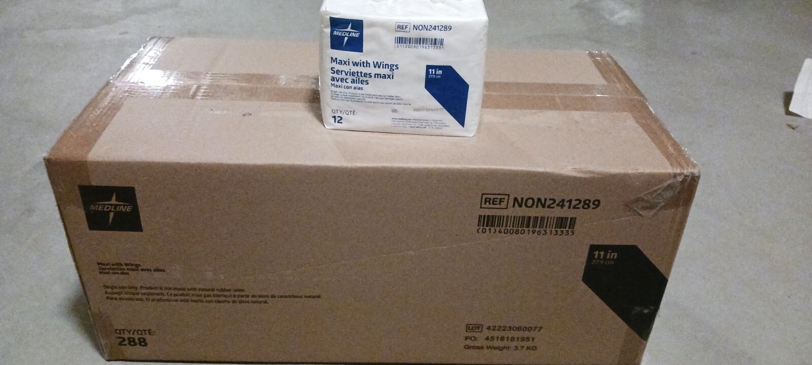 288ct Brand new Medline Maxi Adhesive Sanitary Pads with Wings---case ...