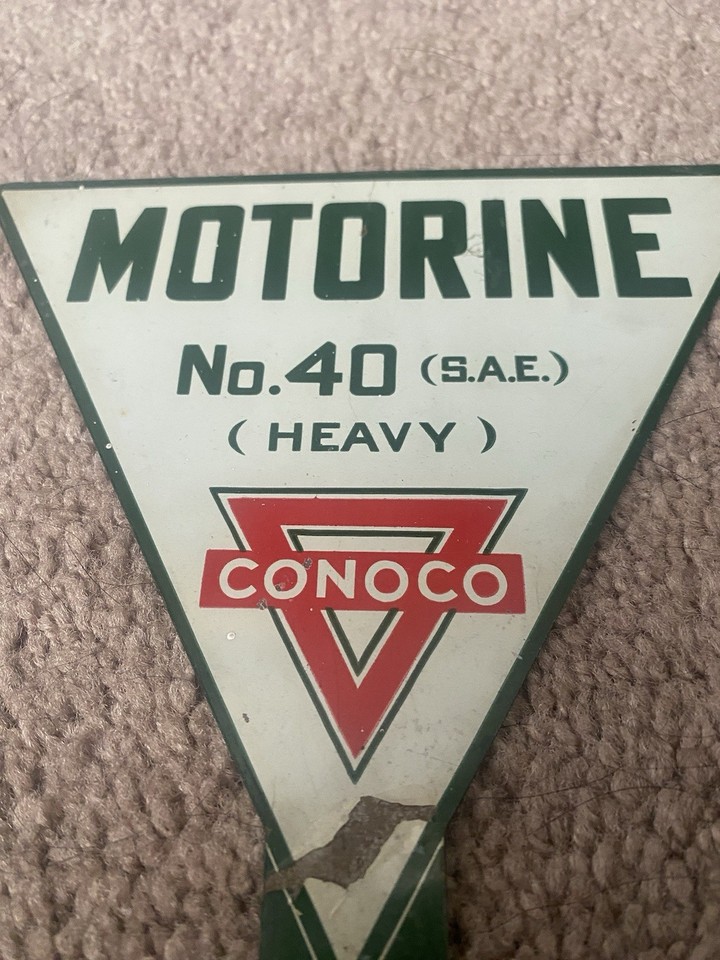 Original Conoco Motorine Motor Oil Paddle Sign RARE Gas Metal Lubester ...