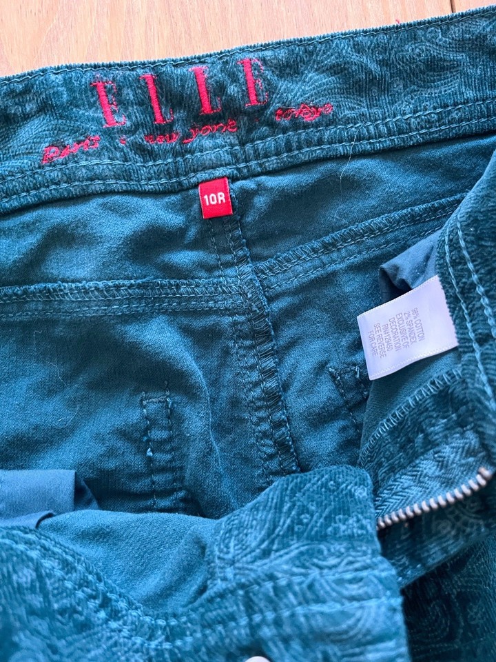 ELLE Paisley Corduroy Jeans Pants Skinny Straight Teal Green Women’s 10 ...