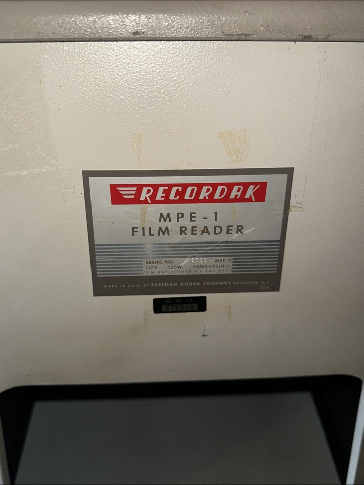 Vintage Eastman Kodak Recordak MPE-1 Film Reader, Microfilm Untested ...