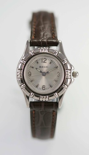 Relic White Womens Stainless Steel Silver Brown Leather Quartz Battery ...