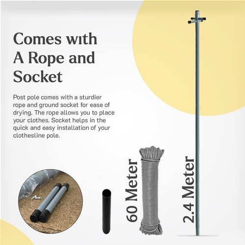 Galvanized 2.2m Heavy Duty Washing Line Post Pole with Ground Socket ...