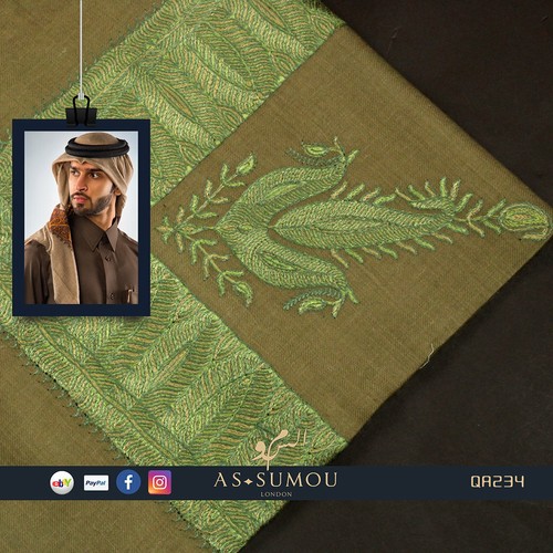 OLIVE EMBROIDERED YEMENI SHEMAGH ARAB SHAWL EID KEFIYEH QATARI SCARF ...