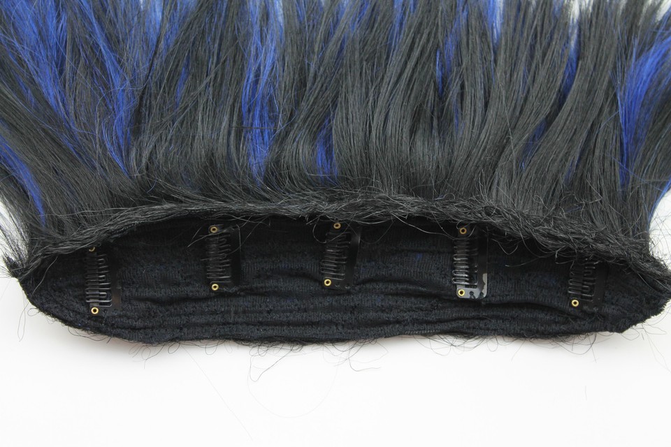 Black Blue Mohawk Headpiece Wig Human Hair, Fake Mohican Hair Topper ...