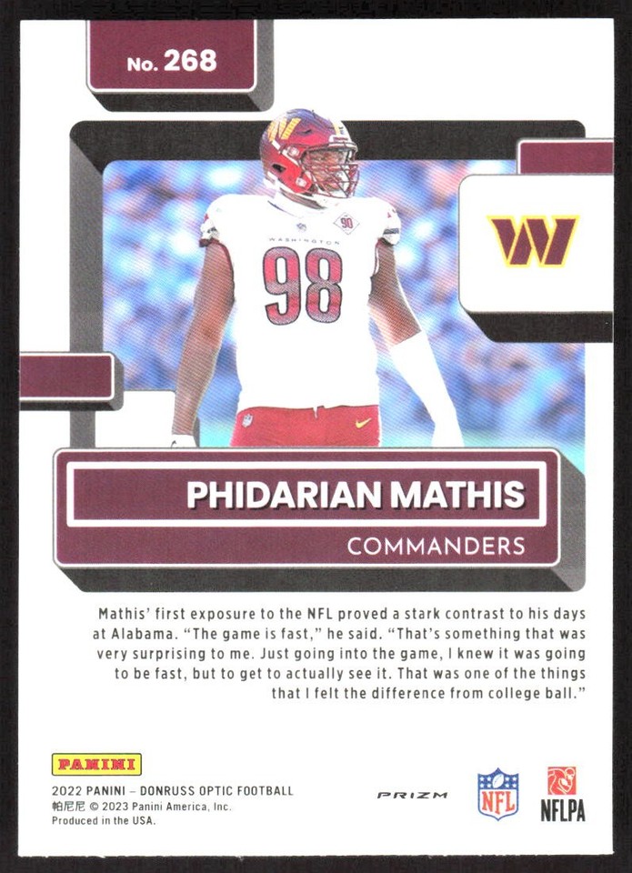 1091J 2022 Donruss Optic #268 Phidarian Mathis Pink | eBay