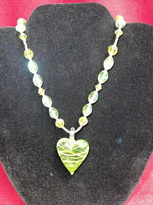 Artisan "Swirled Sizzle" Glass Heart, Swarovski seed, Silver - Necklace ...