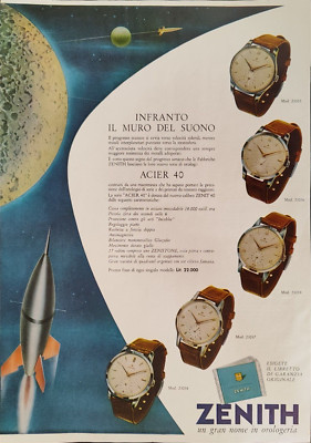 ZENITH Pubblicità OROLOGIO modello ACIER 40 1956 originale 1 pagina | eBay