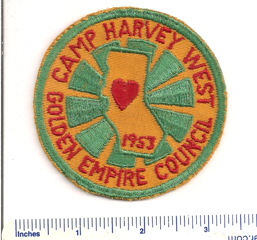 1953 CAMP HARVEY WEST GOLDEN EMPIRE COUNCIL CUT EDGE TWILL PATCH BSA | eBay