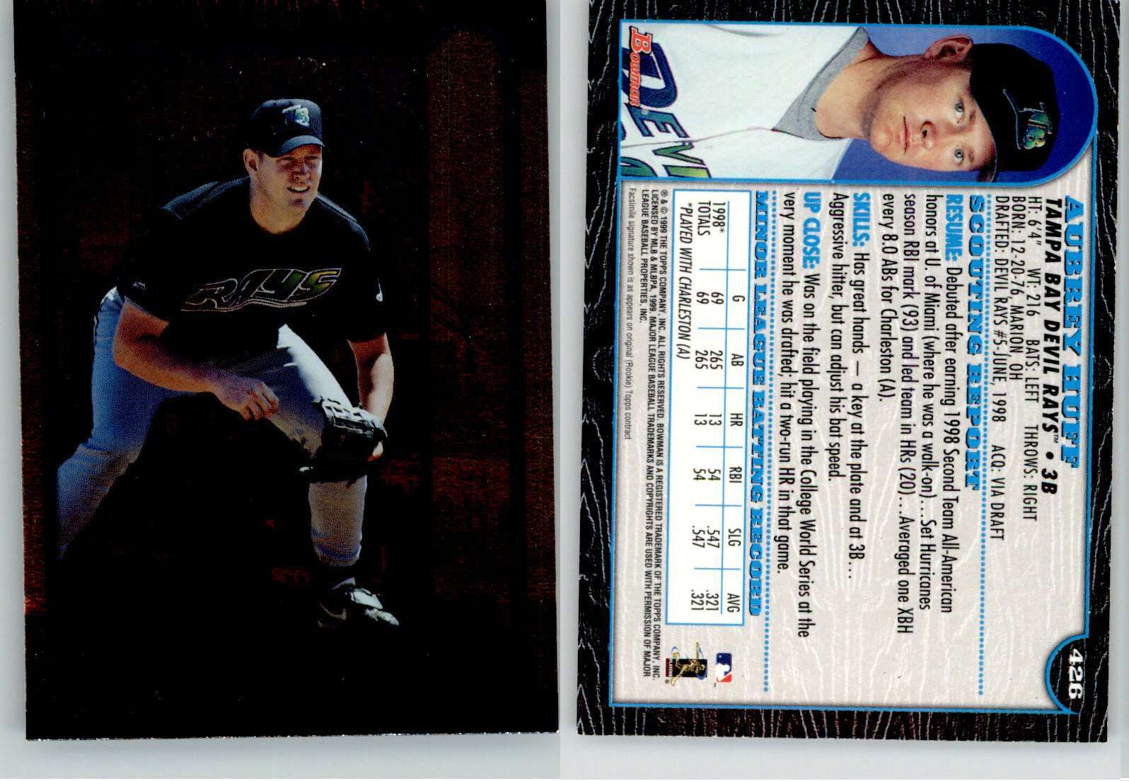 Aubrey Huff 1999 Bowman International #426 Rays RC Rookie | eBay