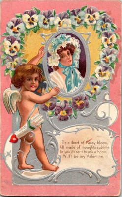 Valentine Lovers Heart Vintage Postcard Cupid Beautiful Sweetheart Love ...