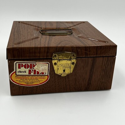 Ballonoff USA Vintage 1960's Wood Grain Tin Porta Check File Box KEY ...