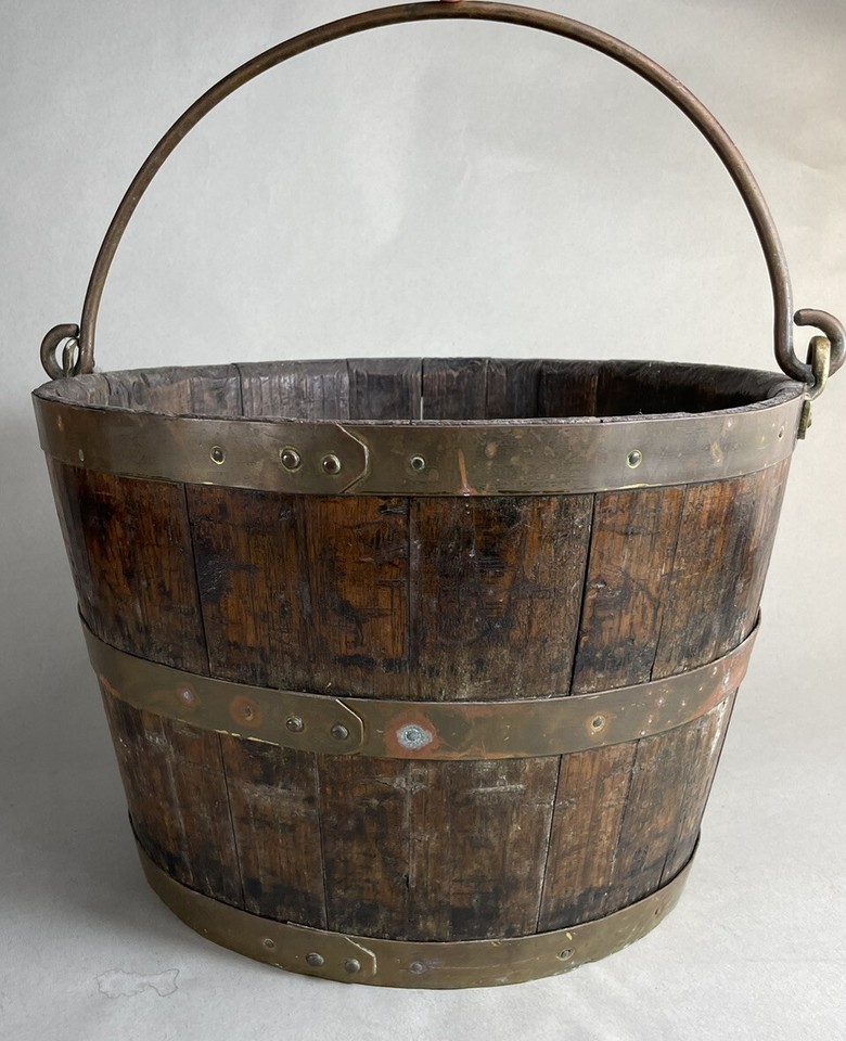 RUSTIC WOODEN & COPPER CAULDRON BUCKET POT URN | eBay