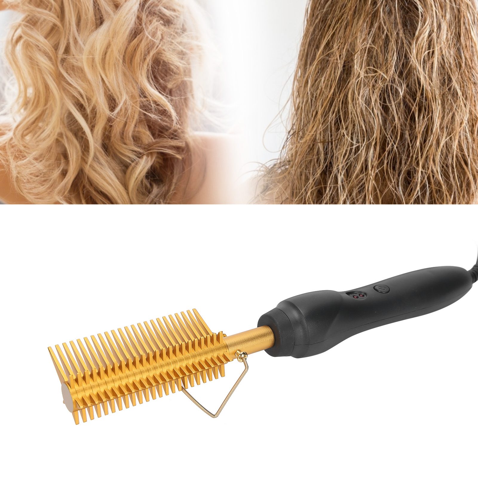 (EU Plug)Electric Heating Comb WetDry Straightening Curling Hot Brush ...
