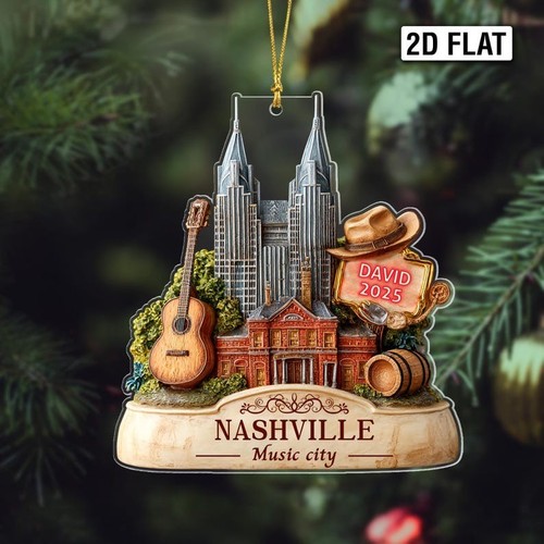 Personalized Nashville Music City 2D Flat Acrylic Ornament, Country ...