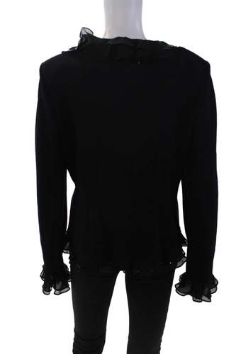 St. John Evening Womens Front Zip Ruffled Santana Knit Jacket Black ...