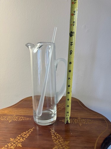VTG Clear & Frosted Blown Glass Martini/Coctail Pitcher With Stirrer ...
