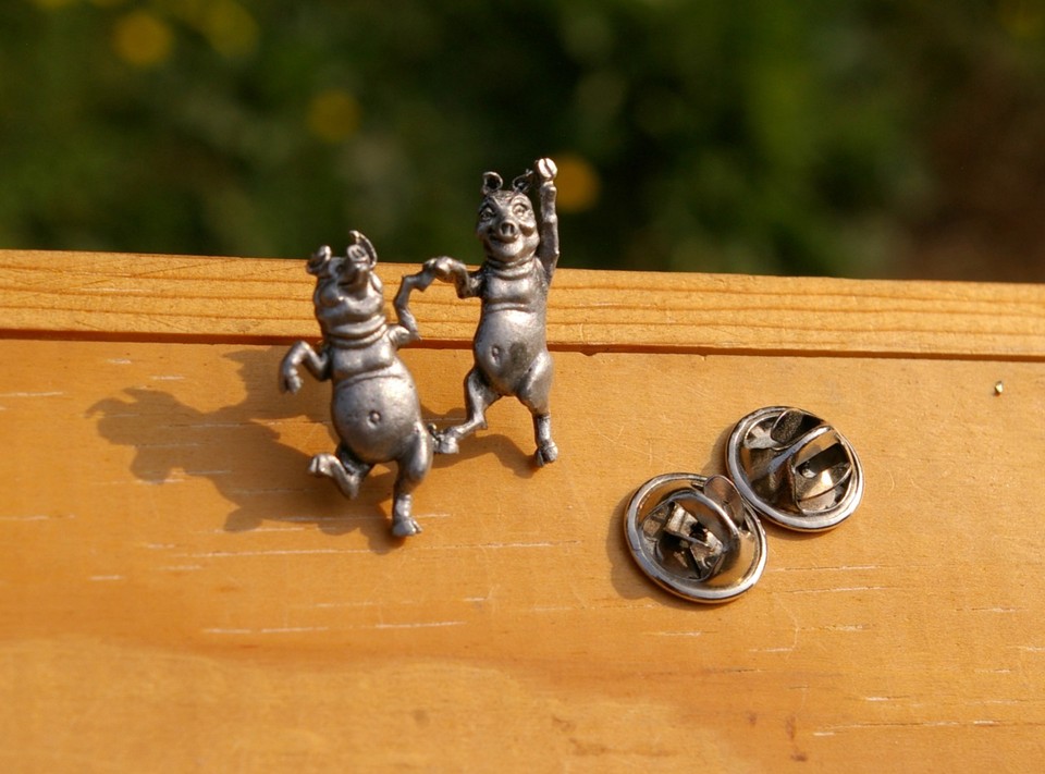 1981 Silver Tone Metal Dancing Pigs Lapel Pin Pinback | eBay