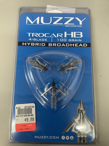 Muzzy Trocar HB Hybrid Broadhead Mechanical 4 Blade (100 Grain) 3 Heads ...