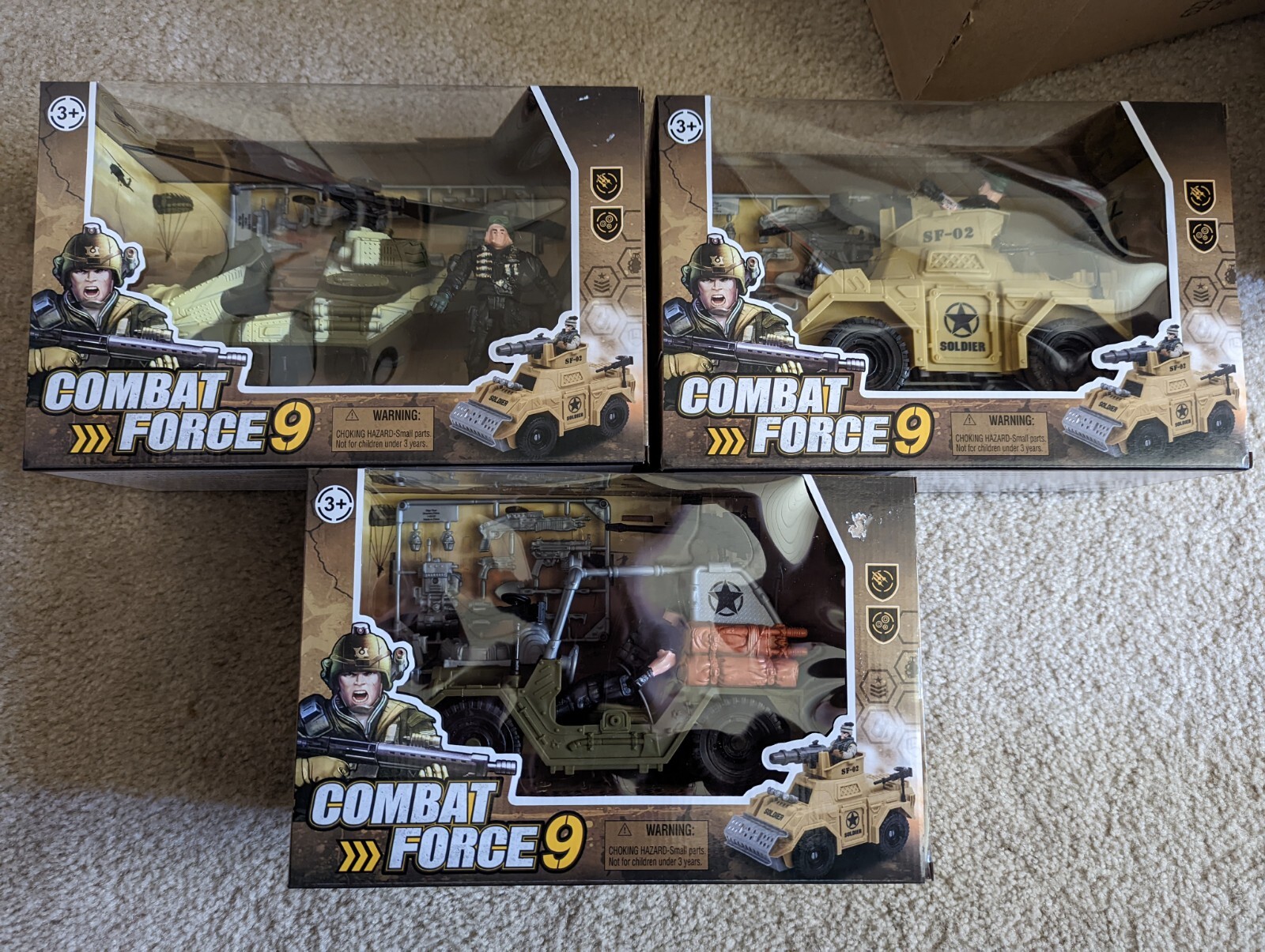 Set of 3 Combat Force 9 Tank Helicopter Jeep Firearms Character Roll ...