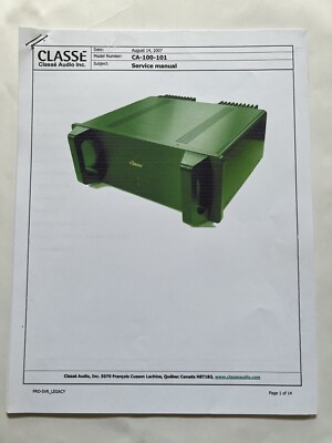 CLASSE CA-100-101 SERVICE MANUAL | eBay