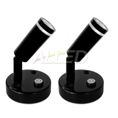 2X 12V LED Reading Lamp Swivel Crystal Black RV Caravan Marine Bedside ...