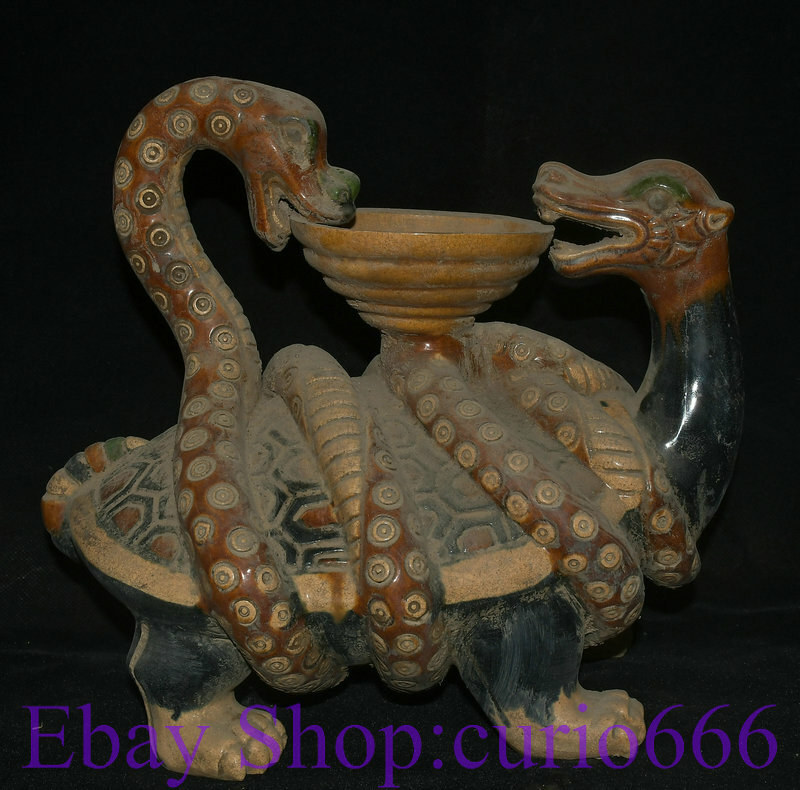 12" Old Chinese Tang Sancai ceramics Dynasty Xuanwu Snake Tortoise ...