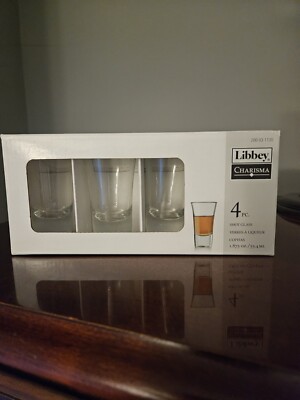 NIB Libbey Charisma 4 Piece Clear Shot Glass Set Made USA | eBay